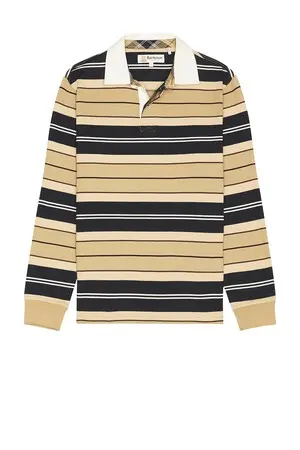 Barbour Frith Tartan Stripe Rugby Polo Shirt In Brown