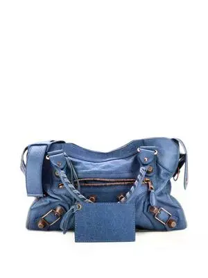 Balenciaga City Giant Studs Bag Leather Medium Satchel - Blue
