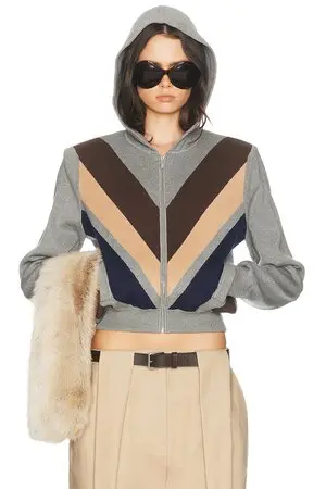 HELSA Keeghan Color Block Knit Zip Hoodie In Grey - Grey Multi
