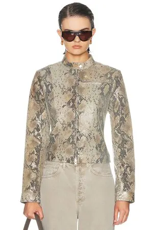 GRLFRND X Sophia Kelly Amari Leather Moto In Brown - Python