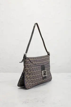 Fendi Zucchino Baguette Shoulder Bag In Navy