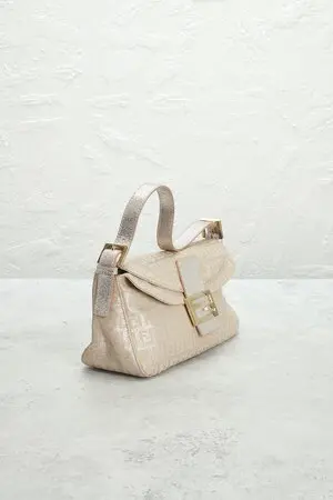 Fendi Zucchino Baguette Shoulder Bag In Grey