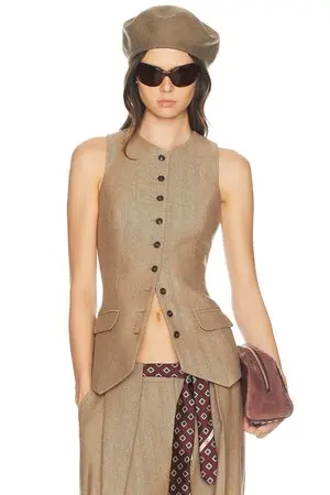 HELSA Italian Herringbone Waistcoat In Brown - Camel