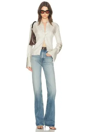 HELSA The Silky Shirt In Tie Print In White