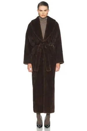AUTER Long Faux Coat In Brown - Mink