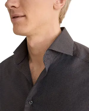Eton Cotton Slim Fit Micro Check Flannel Dress Shirt