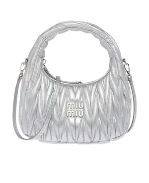 Miu Miu Miu Wander Matelassé Nappa Leather Mini Hobo Bag - Silver