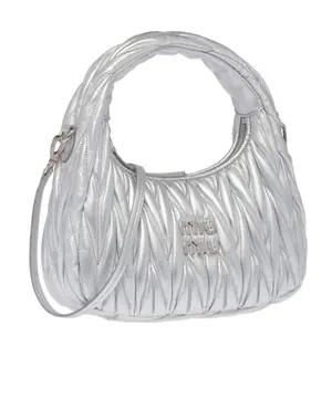 Miu Miu Miu Wander Matelassé Nappa Leather Mini Hobo Bag - Silver