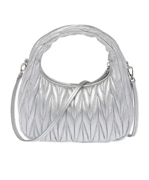 Miu Miu Miu Wander Matelassé Nappa Leather Mini Hobo Bag - Silver