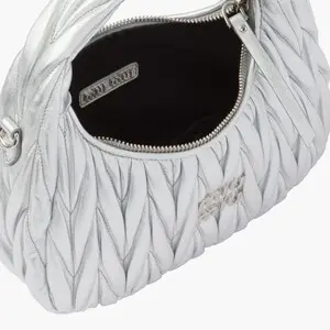 Miu Miu Miu Wander Matelassé Nappa Leather Mini Hobo Bag - Silver