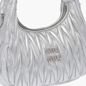 Miu Miu Miu Wander Matelassé Nappa Leather Mini Hobo Bag - Silver