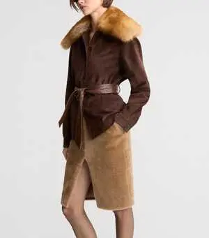 Saint Laurent Shearling-collar Suede Jacket