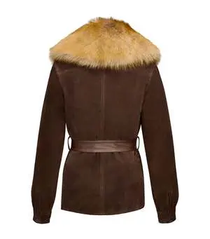 Saint Laurent Shearling-collar Suede Jacket
