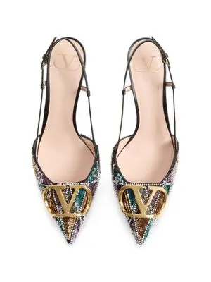 Valentino Garavani Vlogo Signature Embroidered Slingback Pumps - Multicolor