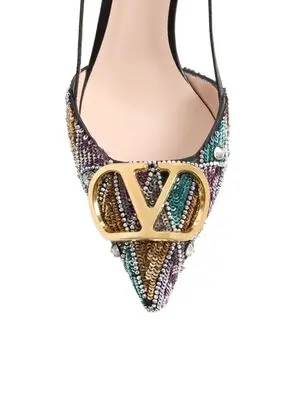 Valentino Garavani Vlogo Signature Embroidered Slingback Pumps - Multicolor
