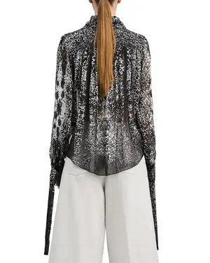 Derek Lam 10 Crosby Walker Abstract Animal Print Georgette Ruched Button Front Blouse
