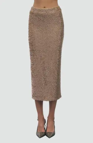 MAUDE CLUB Patricia Beaded Midi Skirt - Bronze