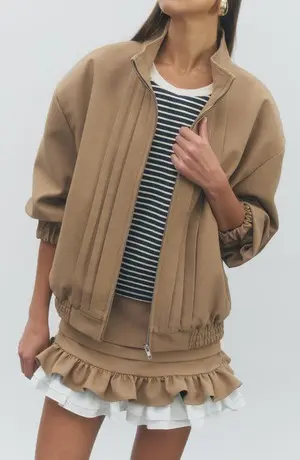 MAUDE CLUB Dahlia Pintuck Bomber Jacket