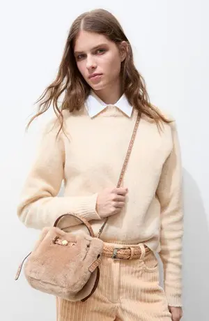 Tory Burch Romy Shearling Mini Bucket Bag