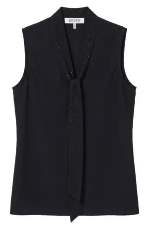 KASPER Rhinestone Tie Neck Sleeveless Georgette Top