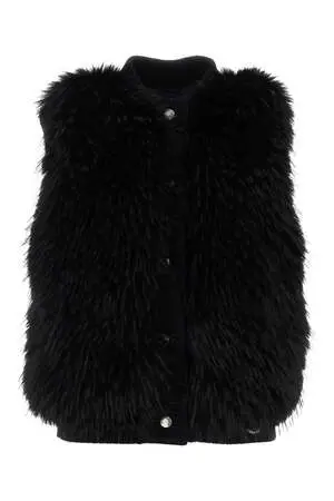Moncler Eco Fur And Nylon Sleeveless Down Jacket - Black