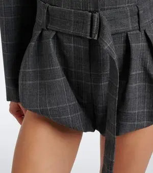 Magda Butrym Belted Checked Virgin Wool Shorts