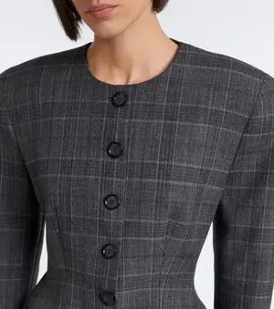 Magda Butrym Checked Peplum Virgin Wool Blazer
