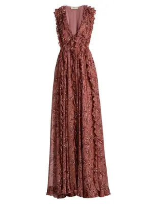 Ulla Johnson Aida Printed Silk-blend Ruffled Gown