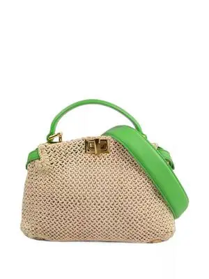 Fendi Mini Peekaboo Raffia Shoulder Bag - Neutrals