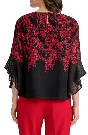 KASPER Ruffle Sleeve Clip Dot Chiffon Top