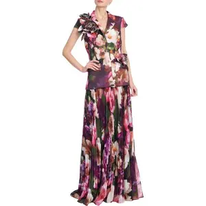 Badgley Mischka Floral Rosette Mixed Media Gown