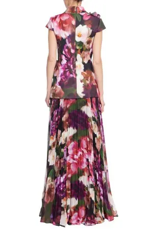 Badgley Mischka Floral Rosette Mixed Media Gown