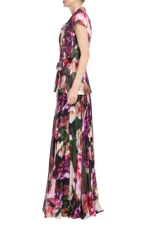 Badgley Mischka Floral Rosette Mixed Media Gown