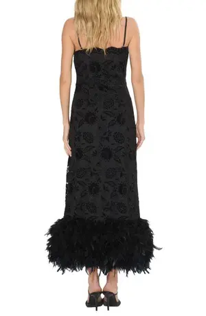 CIEBON Aurora Lace Sheath Dress With Feather Hem