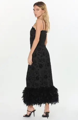 CIEBON Aurora Lace Sheath Dress With Feather Hem