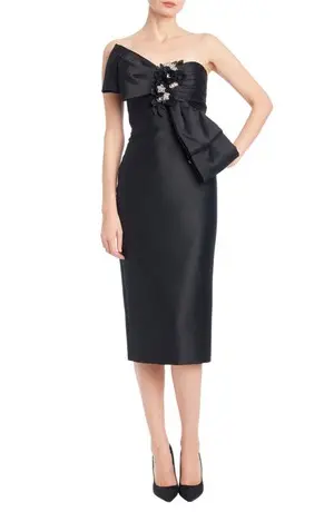 Badgley Mischka Beaded Bow Mikado Cocktail Dress - Black