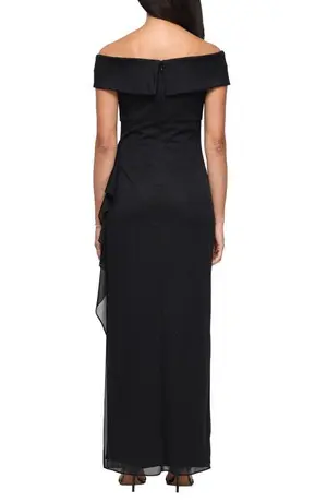 Alex Evenings Glitter Mesh Off-the-shoulder Gown