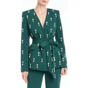 Badgley Mischka Pearl Drop Beaded Suit Jacket With Removable Belt