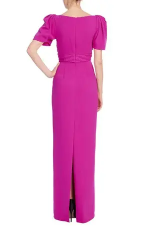Badgley Mischka Puff Sleeve Empire Waist Gown