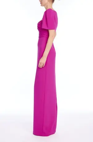 Badgley Mischka Puff Sleeve Empire Waist Gown