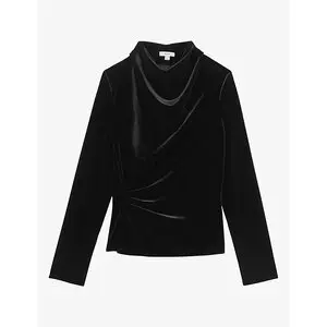 REISS Paige Cowl-neck Stretch-velvet Top