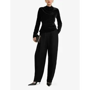 REISS Paige Cowl-neck Stretch-velvet Top