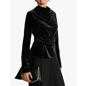 REISS Paige Cowl-neck Stretch-velvet Top