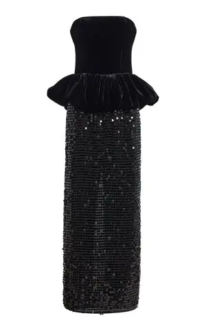 ROTATE BY BIRGER CHRISTENSEN Sequined Maxi Peplum Dress - Black
