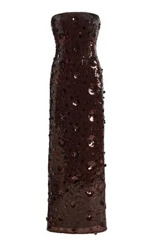 ROTATE BY BIRGER CHRISTENSEN Sequined Maxi Tube Dress - Brown