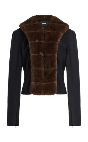 ROTATE BY BIRGER CHRISTENSEN Faux-fur-trimmed Cardigan - Black