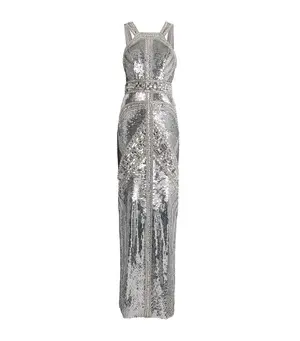Pamella Roland Embellished Halterneck Gown - Silver