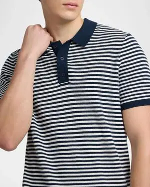 Onia Apos;s Cotton Pinstripe Textured Knit Polo Shirt - Midnight/e