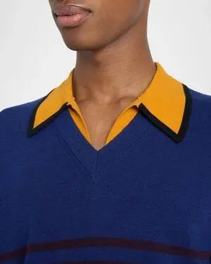 Dries Van Noten Apos;s Contrast-trim Knit Polo Sweater - Blue