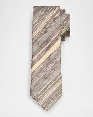 Emporio Armani Men & Apos;s Variegated Stripe Linen And Silk Tie Verde